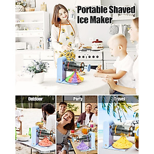 Shaved Ice Snow Cone Machine - Slushie Machine with 2 Reusable Plastic Ice Mold and Stainless Steel Blades,Kitchen Electric Cocktail Margarita TableTop Ice Crusher(Blue)