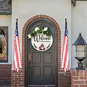 Mrocioa Welcome Sign, 14 x 14 inches, Decorative Signage with Interchangeable Gnome Icons, Seasonal Wood Wreaths Front Door Decorations, Housewarming Gift