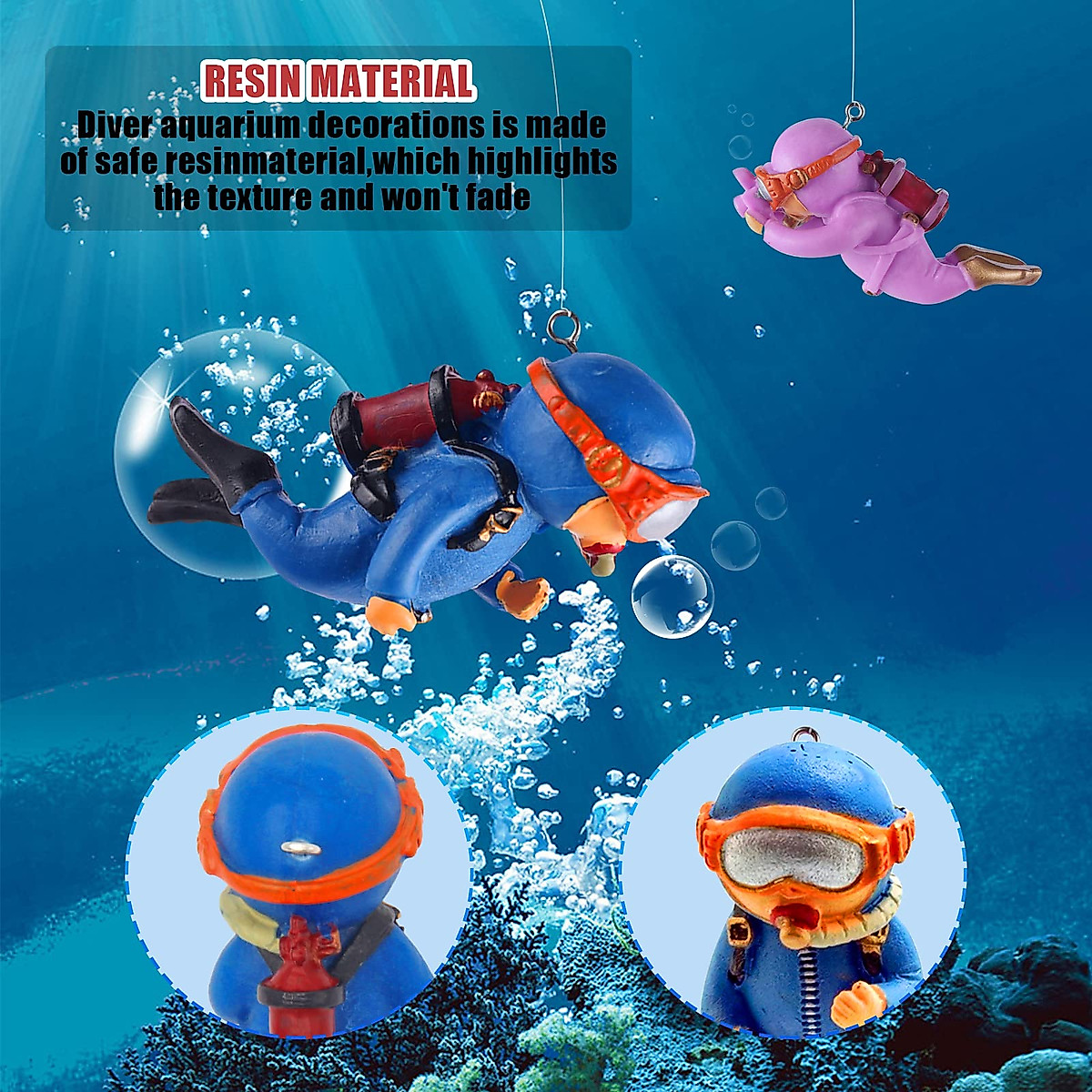 MTAP 2PCS Aquarium Decorations, Cute Diver Fish Tank Accessories, Floating Device Aquarium Ornament Diver Tank Accessories,Suitable for All Kinds of Fish Tanks