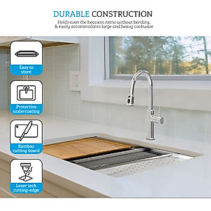 KABCO ZR-LEDGE 32 Inch Station Single Bowl 16 Gauge Stainless Steel Kitchen Sink Work Station Undermount Package 32 inch Wide 10 inch deep 304SS K-SS0RLE32-PKG