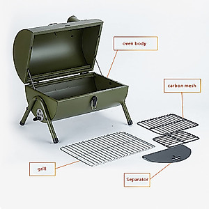 Portable Charcoal Grill Mini Small BBQ Smoker Grill for Outdoor Cooking Camping Picnic Patio Backyard Separated Large BBQ Space,Green,42 * 37cm