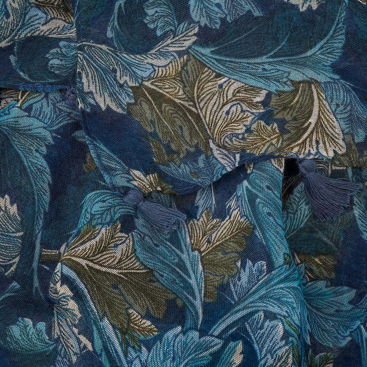 YOUR SMILE Large Boho Scarf for Women Lightweight Floral Printed Scarves Fall Winter Fashion Fringed Shawl wraps (01 Teal Leaves)