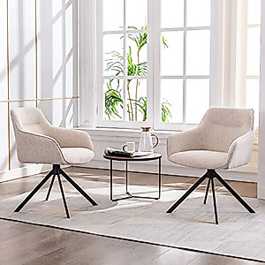 ONEVOG Modern Accent Chair Set of 1, 360 Degrees Swivel Armchair with Metal Legs, Make up Vanity Chair for Small Spaces, Comfortable Desk Chair No Wheels for Home Office, Off White