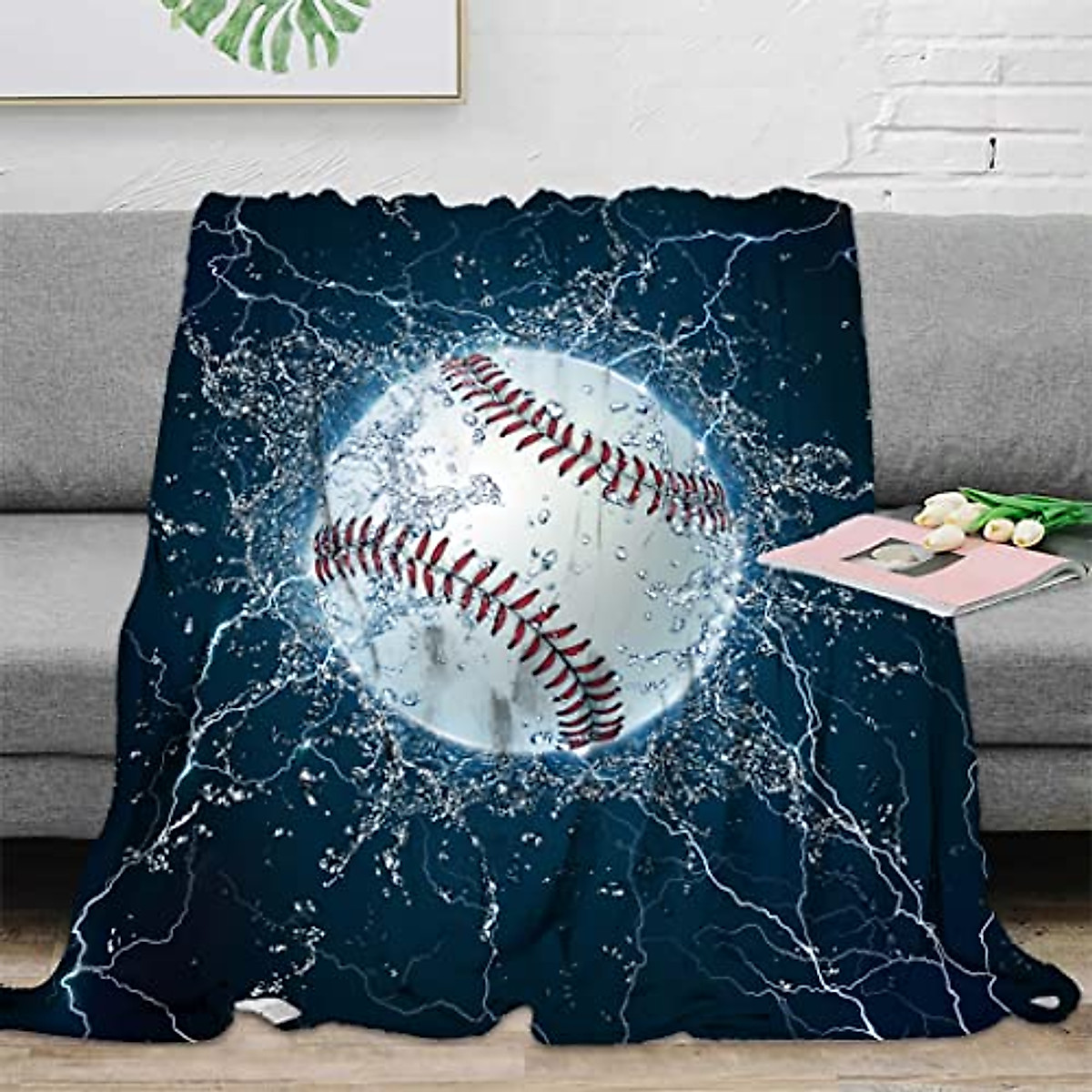 Soft Baseball Blanket Microfiber Flannel Throw Blanket for Kids and Adults Plush Fleece Sherpa Throw Blanket for Couch Sofa Bedding Living Room (Baseball Blanket B, 130cm x 150cm(51'' x 59''))