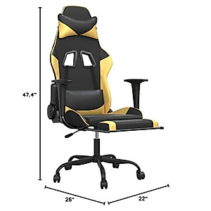 Higsose PC Gaming Chair with Footrest Black and Gold Faux Leather 26"x22"x(47.4"-51.6") Bedroom Adjustable Backrest and Height Computer Chair Home Office Chair with 360 Degree Swivel Design