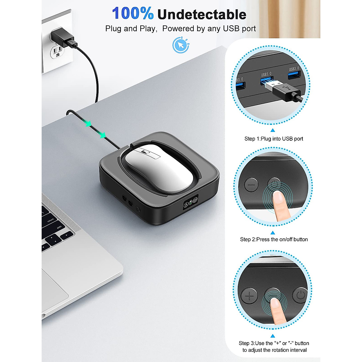 EAXBUX Mechanical Mouse Jiggler,Undetectable Mouse Mover Jiggler Device with Interval Timer Adiustable,LED Display and Random Movement,Gift for Man Keeping PC/Laptop Active to lmprove Work Efficiency