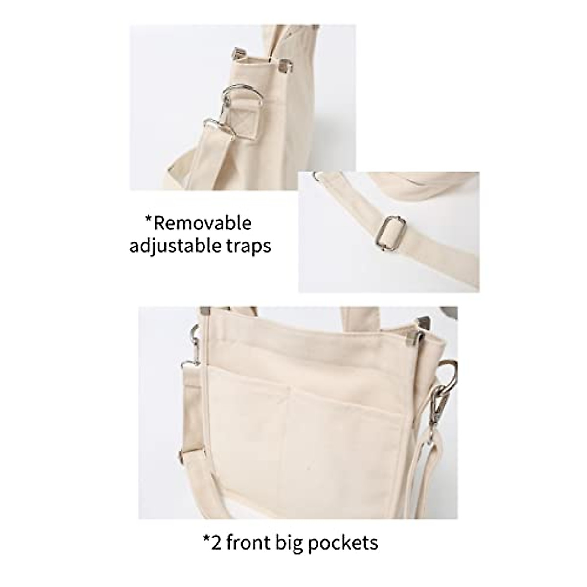 Jeelow Small Canvas Tote Handbag Bag Purse For Women Girl (Beige Original)