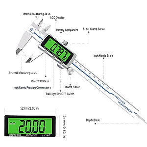 Digital Caliper Electronic Measuring Tool,Digital Vernier Caliper Inch/Millimeter/Fraction Measurement Caliper for Jewelry-Metal Metric Measure Caliper for Engineer,LCD Screen Featured Backlight