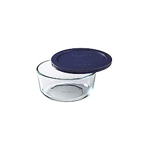 Pyrex Storage 2-Cup Round Dish, Clear with Blue Lid Case of 6 Containers