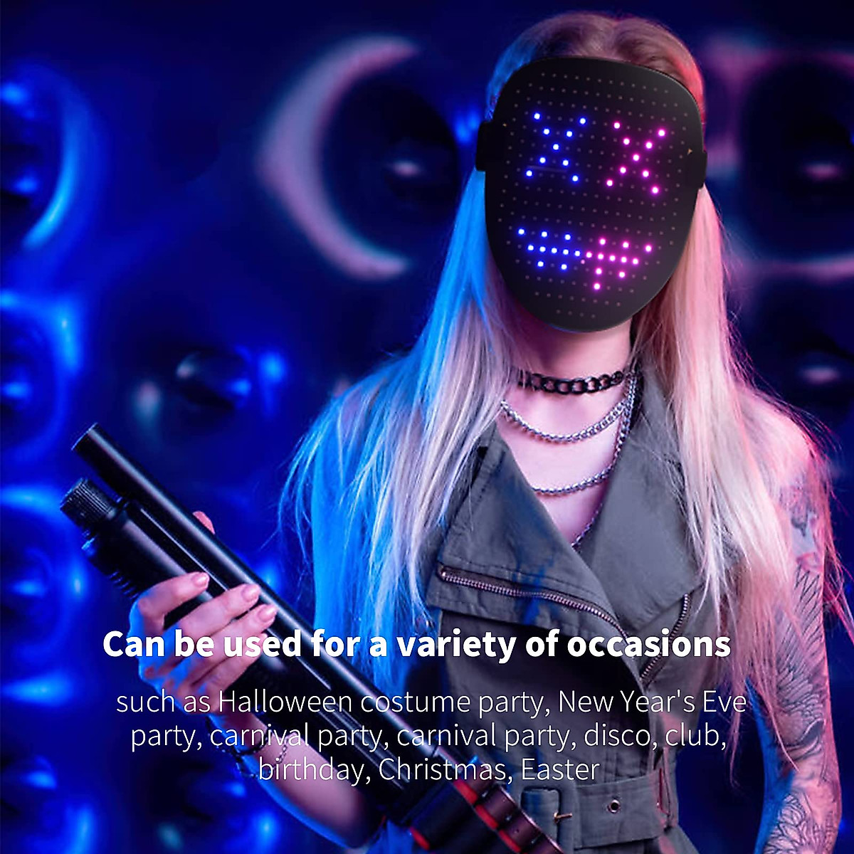 jcwfuno Led Mask Gesture Control Face Changing, Apply To Cosplay Accessories For Halloween Masquerade Costumes, Christmas Rave Party，2022 Upgraded Coolest Halloween Adult Light-up Mask