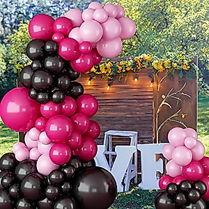 Black Hot Pink Balloon Garland Arch Kit,97Pcs Rose Red Black and Pink Latex Balloons for Baby Shower Wedding Birthday Graduation Anniversary Bachelorette Party Background Decorations