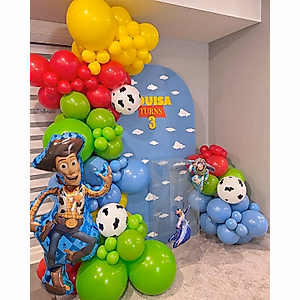 Toy Inspired Story Balloon Garland Kit Cow Pattern Printed Blue Yellow Red Green Latex Balloons for Kids Birthday Party, Kids Toy Inspired Story Theme Birthday Party Supplies Decorations
