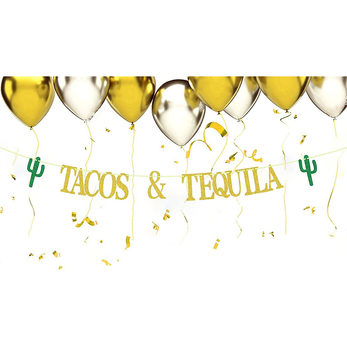 Tacos & Tequila Banner, Gold Taco Banner for Mexician Taco Party/Taco Tuesdays/Tacos and Tequila Party/for Mexican Fiesta Fiesta/Birthday Decorations Gold Glitter