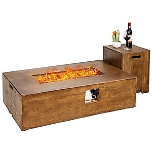 Giantex 2-Piece Propane Fire Pit Table Set with 20 Gallon Tank Side Table, 48 Inch x 27 Inch 50,000 BTU Rectangular Fire Table, Waterproof Cover, CSA Certified Outdoor Furniture for Patio, Garden