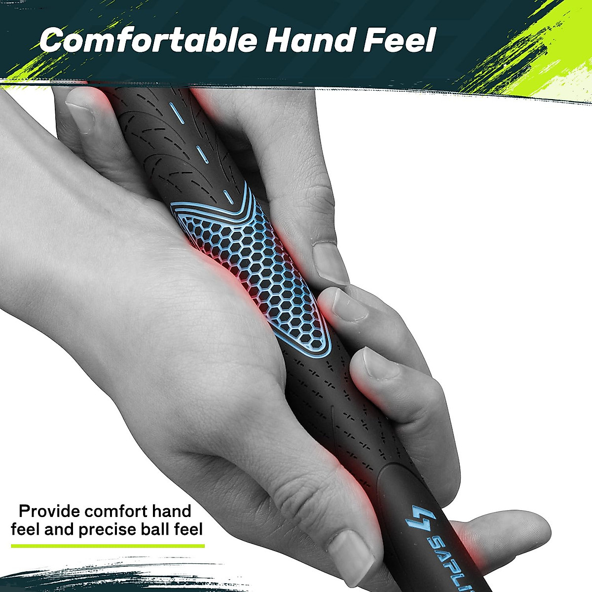 SAPLIZE Classic Rubber Golf Grips 13 Pack, High Feedback, Non-Slip, 13 Grips with 15 Tapes, Midsize, Blue, CC01 Series