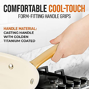 NutriChef 10" Medium Fry Pan - Medium Skillet Nonstick Frying Pan with Golden Titanium Coated Silicone Handle, Ceramic Coating, Stain-Resistant And Easy To Clean, Professional Home Cookware