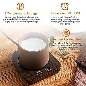 VOBAGA Imitation Wood Grain Coffee Cup Warmer & Mug Warmer for Desk, Electric Cup Beverage Warmer Plate with 3 Temperature Settings for Tea, Water, Cocoa, Milk with Auto Shut Off After 4 Hours