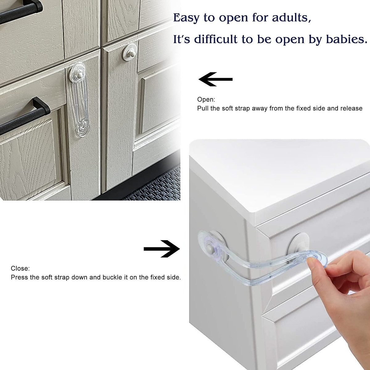 Yyinone 10pcs Baby Safety Strap Locks for Cabinets, Drawers, Fridge, Dishwasher, Toilet Seat, Closet, Oven,Trash Can, Adhesive No Drilling Child Proofing Safety Locks