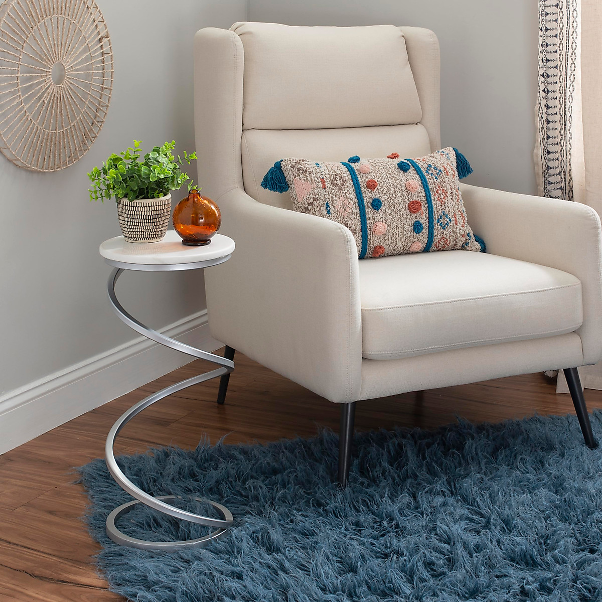 Powell Company Silver Spiral Metal Base with White Marble Top Drink Powell Nora Table