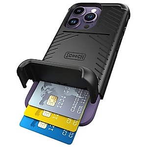 Scooch iPhone 14 Pro Case with Card Holder [Wingmate] iPhone 14 Pro Wallet Case with Hidden Card Slot and RFID Protection, Holds Up to 4 Cards, Military Grade Drop Protection, Black