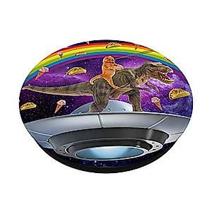 Rainbow Laser Eye Kitty Riding T-Rex Funny Space Cat PopSockets PopGrip: Swappable Grip for Phones & Tablets