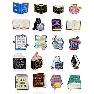 Kajaia 20 Pcs Book Pins Book Lover Gifts Cat Cartoon Cute Brooch Bookish Pin Halloween Christmas Gifts Decorative Lapel Pin Aesthetic Pin for Women Backpack Clothing Bag Jackets