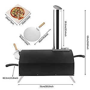 Kevirice Portable Outdoor Wood-Fired Pizza Oven, Stainless Steel Pizza Maker with 13"Pizza Stone & Peel for Outdoor Cooking