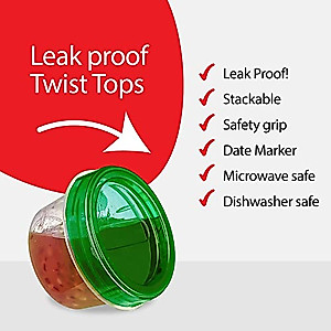 PLASTICPRO 6 Pack Twist Cap Food Storage Containers with Green Screw on Lid- 4 oz Reusable Meal Prep Containers - Small Freezer Containers Microwave Safe Green Plastic Food Storage
