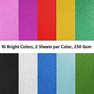 Glitter Cardstock, Double Sided Glitter Cardstock Paper for Crafts, 20 Sheets 10 Colors Glitter Paper for DIY & Art Projects, Sparkly Card Stock Paper for Cricut, Card Making, Scrapbooking, 250 GSM