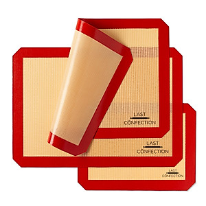 Last Confection Silicone Baking Mat - Set of 3 Non-Stick Professional Food Safe Tray Pan Liners - 2 Half Sheet (11-5/8" x 16-1/2") 1 Quarter Sheet (8-1/2" x 11-1/2")