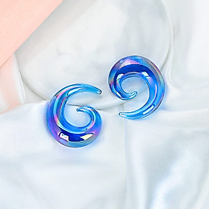 Stuppendux 2Pcs Blue Art Glass Tapers Spiral Shape Ear Tunnels Plugs Gagues Stretchers for Women Men 1/2"(12MM)