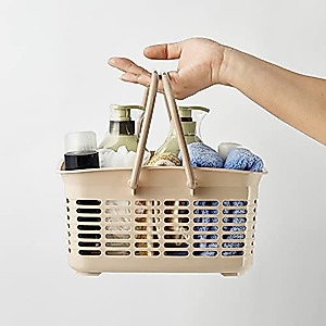 ALINK Plastic Shower Caddy Basket with Handle, Portable Organizer Storage Basket for College Dorm, Bathroom, Kitchen - Khaki