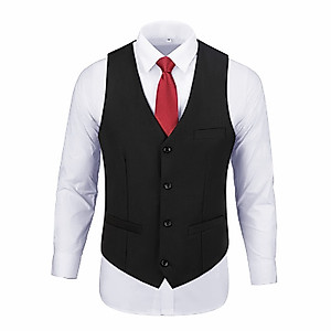 Furuyal Men's Suit 2 Piece Vest Set Slim Fit Dress Suit Casual Suit Waistcoat Pant Black-M