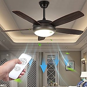 Surtime Black Ceiling Fans With Lights Remote Control, Modern Low Profile Ceiling Fan For Indoor Outdoor, 48In Ceiling Fan 5 Blades