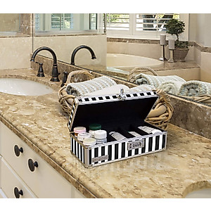 Vaultz Locking Medicine Storage Box with Combination Lock, 3.75" x 11.88" x 5.25", Black & White Stripe (VZ00345)