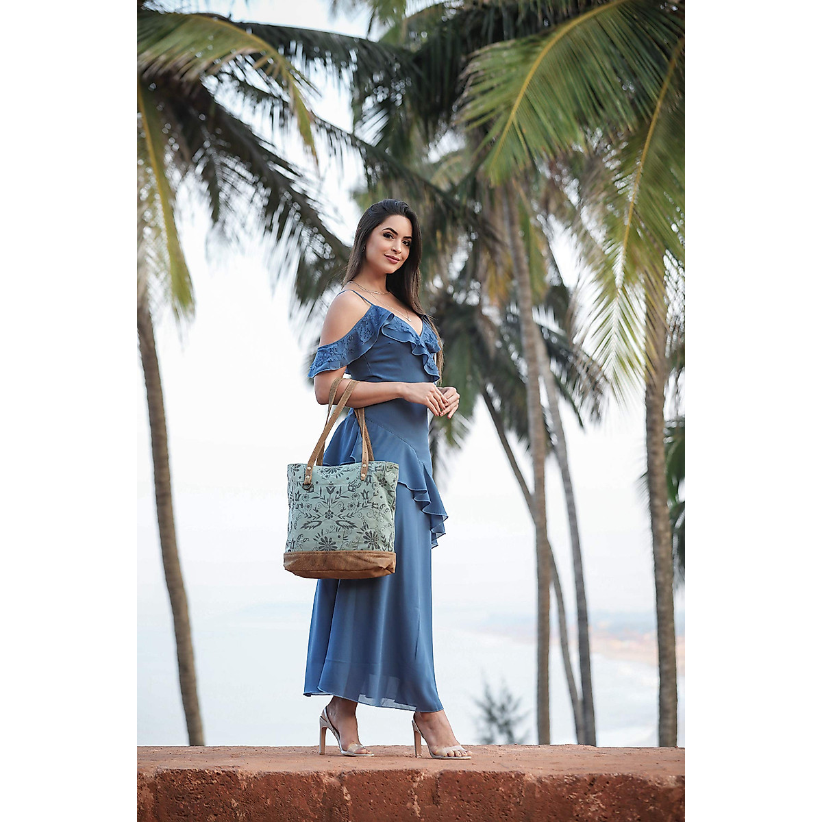 Myra Bag Efflorescence Upcycled Canvas & Leather Tote Bag S-1464