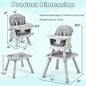 HONEY JOY 8 in 1 Baby High Chair, Convertible Highchair for Babies and Toddlers/Table and Chair Set/Building Block Table/Booster Seat/Stool/Toddler Chair with Safety Harness (Gray)