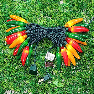 JinBest 35 LED Red Green and Yellow Chili Pepper Lights, 18 Ft Green Wire House Decorative Lighting, for Indoor Party, Kitchen, Living Room, Garden, Patio.