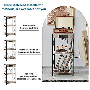 Vrisa 3-Tier Vinyl Record Storage Shelf Record Player Stand with Charging Station, Grey