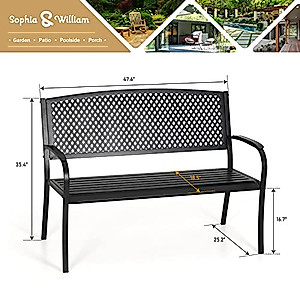 Sophia & William Outdoor Garden Bench Patio Park Bench, Steel Metal Frame Furniture with Lattice Backrest and Widened Armrest for Porch Yard Lawn Deck