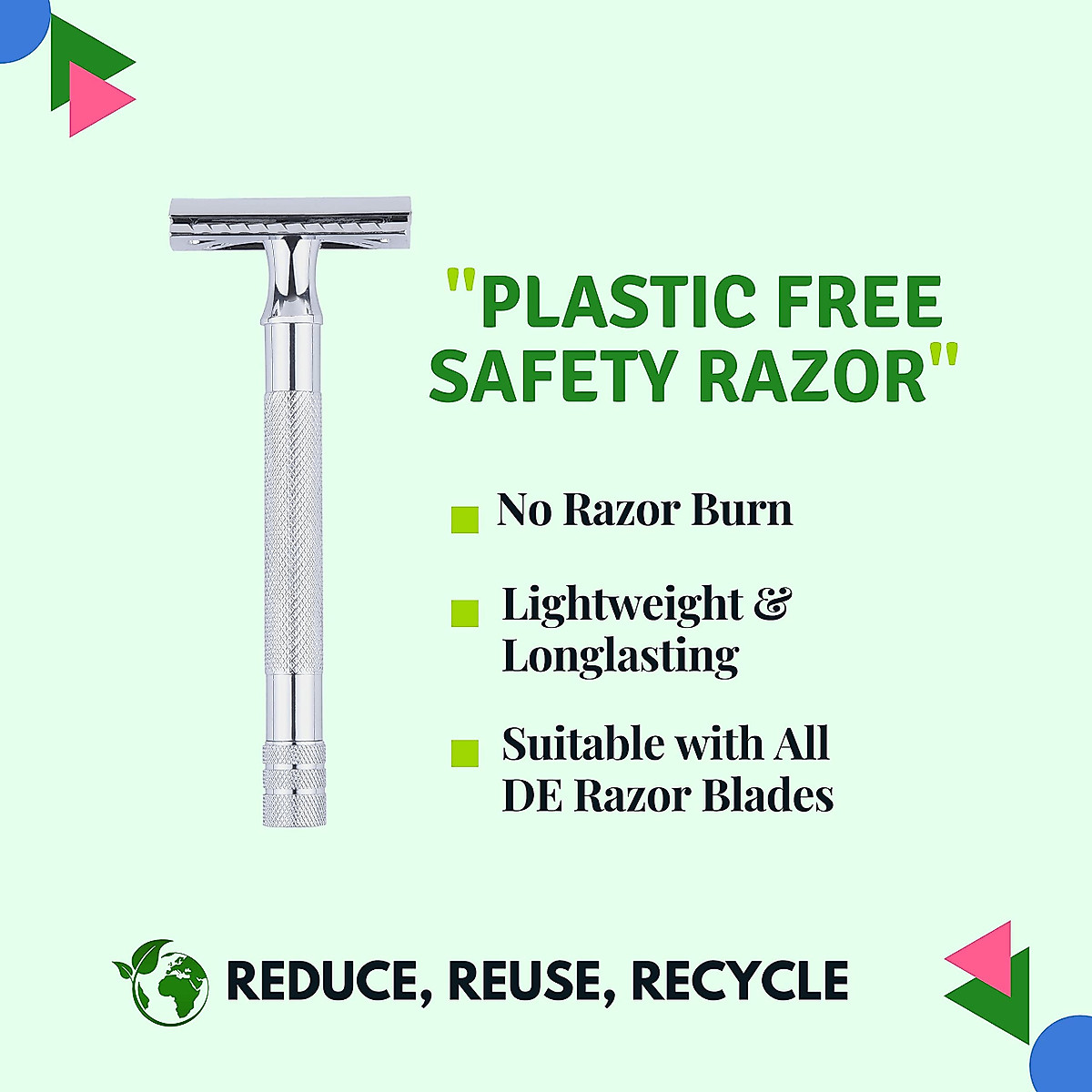 3 Pcs Double Edge Safety Razors For Men & Women - Safety Edge Razor Women Comes With 5 Astra Superior Platinum Double Edge Blades & Razor Cover - Reusable Men's Saftey Shaving Razors with Long Handle