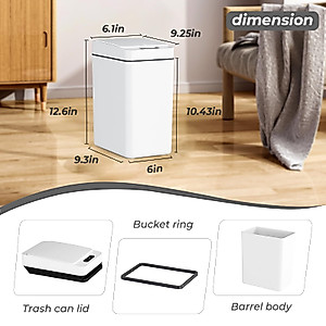 Bathroom Trash Can with Lid 2.4 Gallon Smart with Lid Motion Sensor Trash Can Waterproof Narrow Small Garbage Bin for Kitchen Bathroom Office Living Room
