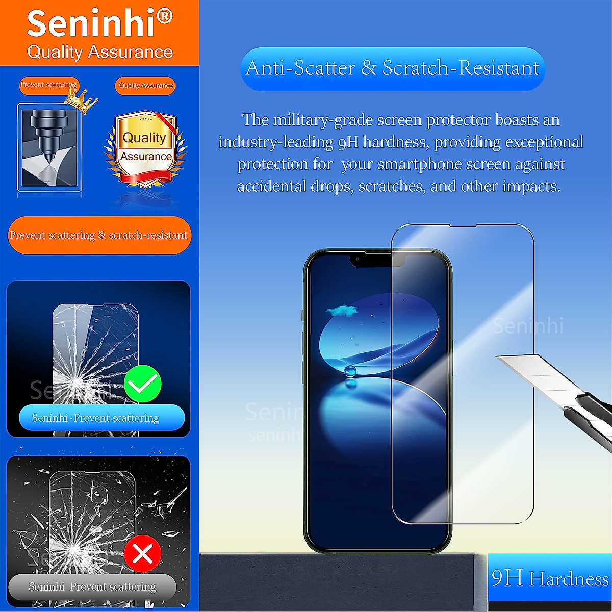 Seninhi [3+3Pack] for iphone 13 (6.1inch) Screen Protector 3Pack + Camera Lens Protector 3Pack, Tempered Glass Screen Protector [With Easy Installation Frame] [9H Hardness] [Anti-Scratch] [Bubble
