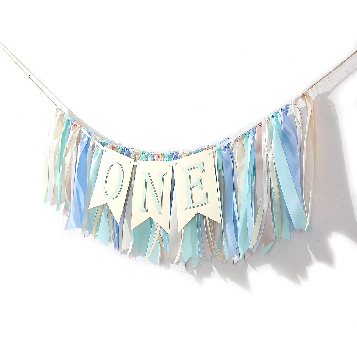 Blue and Green 1st Birthday Banner - Highchair Banner 1st Birthday Boy , Greenery Party Decorations , First Birthday Decorations for Kids , Baby Birthday Party Photo Props(Blue and Green Banner)