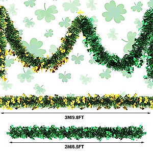 WILLBOND 4 Pieces St. Patricks Day Tinsel Garlands Shiny Saint Patty's Day Garlands Metallic Clover Hanging Garlands Decorations for St. Patrick's Day Home Decor Irish Party Supplies