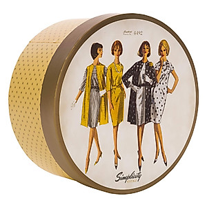 Simplicity Vintage Fashion 1960's Round Sewing Storage Box, 7.25'' W x 7.25'' L x 3.75'' H