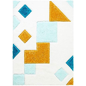 Well Woven San Francisco Teahupo Blue Modern Geometric 3D Textured Thick and Soft Shag 5'3" x 7'3" Area Rug