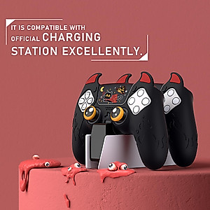 PlayVital Halloween Cute Demon Controller Silicone Case for ps5, Kawaii Controller Cover Gamepad Skin Protector for ps5 with Touch Pad Sticker & Thumb Grip Caps - Black