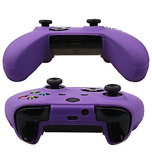 YoRHa Silicone Cover Skin Case for Microsoft Xbox One X & Xbox One S Controller x 1(Purple) with Pro Thumb Grips 8 Pieces