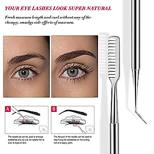 FVION 2 in 1 Eye Lash Lift Tool – Stainless Steel Eyelash Separator Tool for Eyelash Eyebrow Perming Tinting, Metal Lash Lift Rods Tools for Curling Extensions, Precision Lash Comb - Silver
